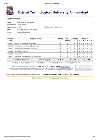 Result- GTU, Ahmedabad | PDF
