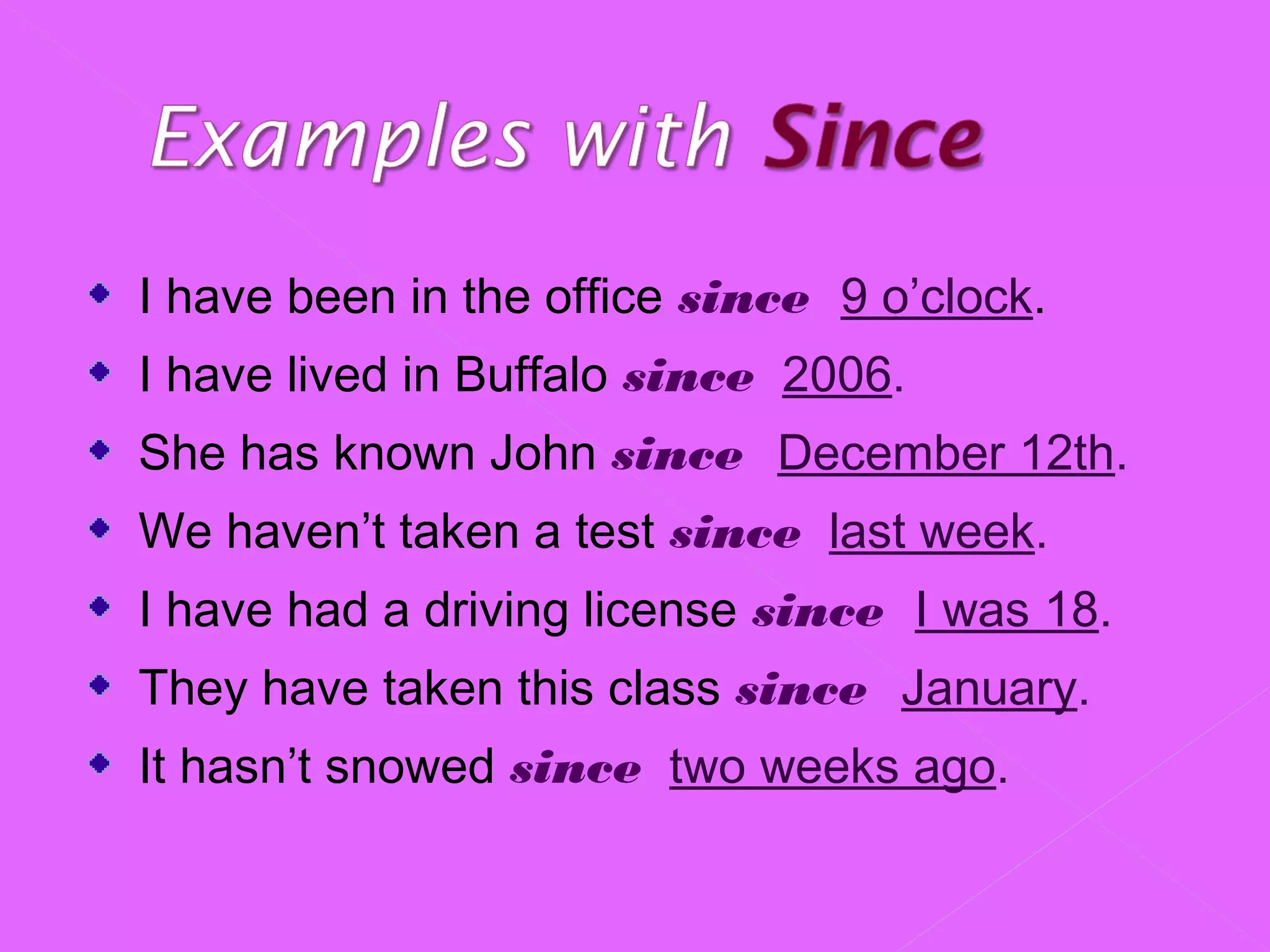 present perfect for and since vs simple past | PPT