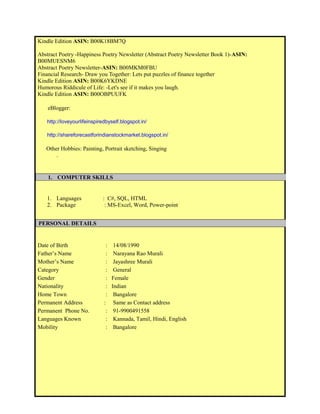 Madhumitha Murali CV | DOC | Stocks and Bonds | Personal Investing