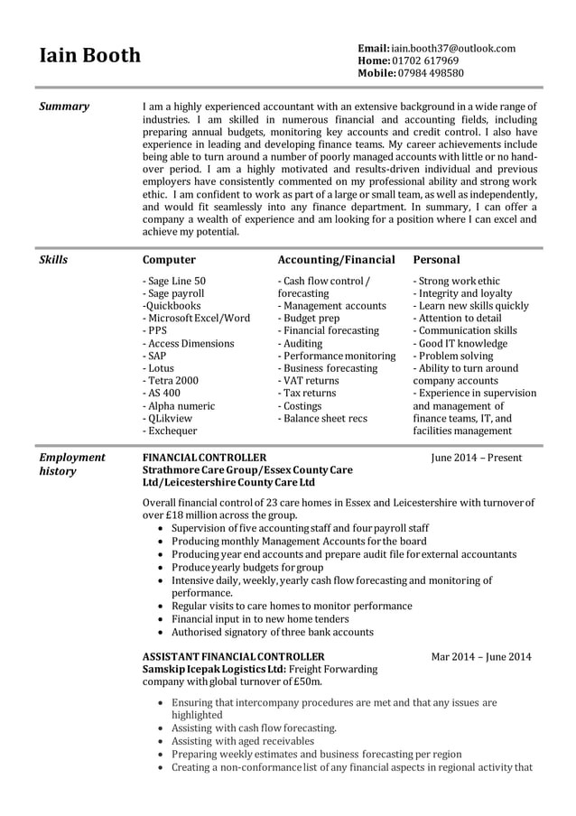 Iain Booth CV 2016 | DOCX | Business Accounting & Finance | Business