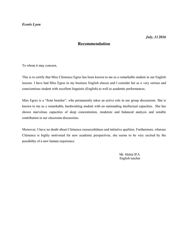 Recommendation Letter | PDF