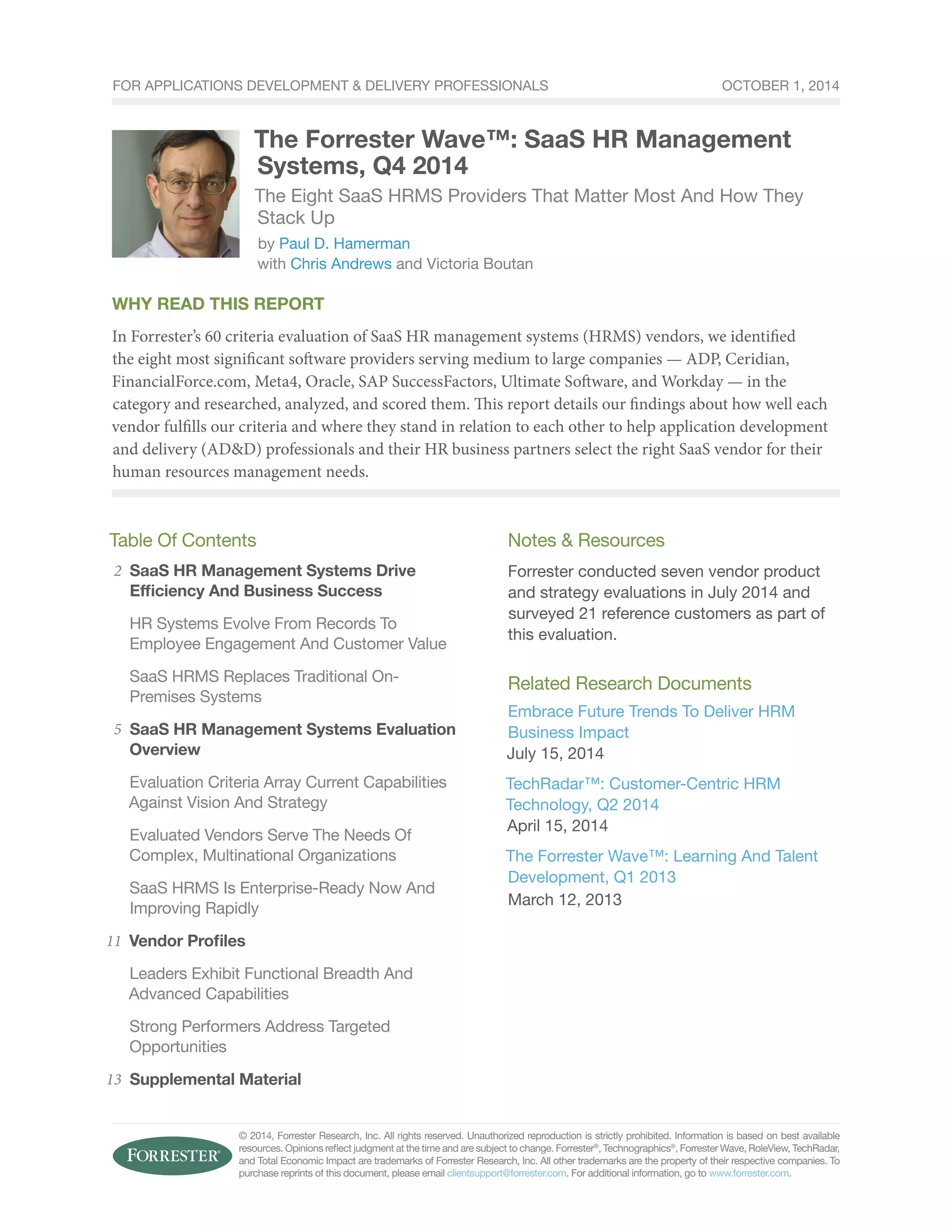 magic quadrant - Forrester - HCM (10.3.14) | PDF