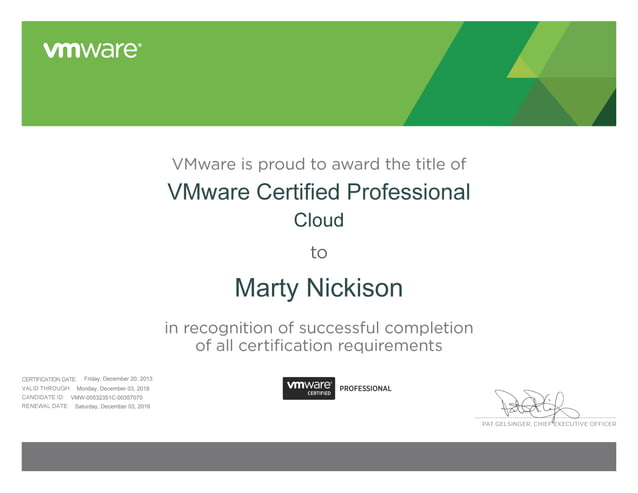 VMware Certified Professional - Cloud certificate | PPT