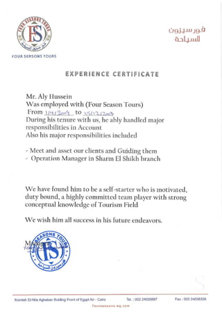 Four Seasons Tours, Experience Certificate | PDF