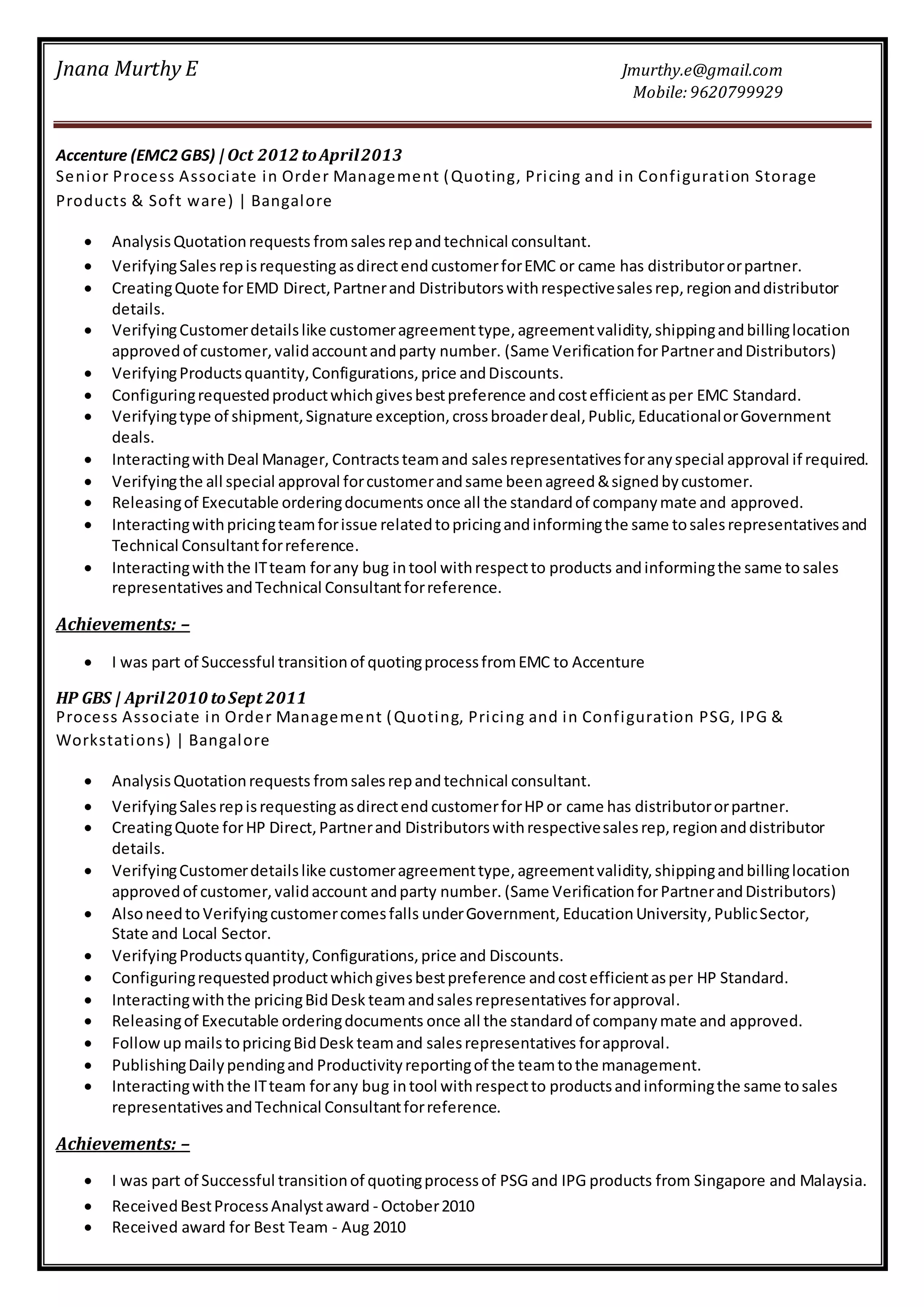 Jnana Murthy E OM- Resume | DOCX | Computer Software and Applications | Computing