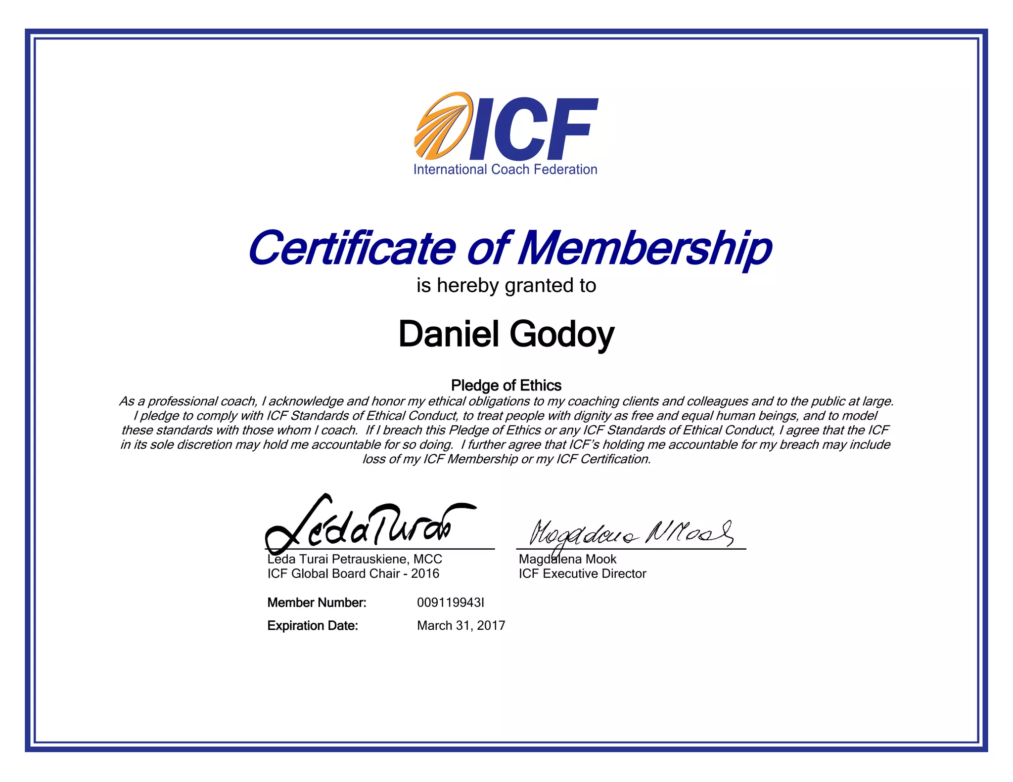 ICF Membership Certificate | PPT