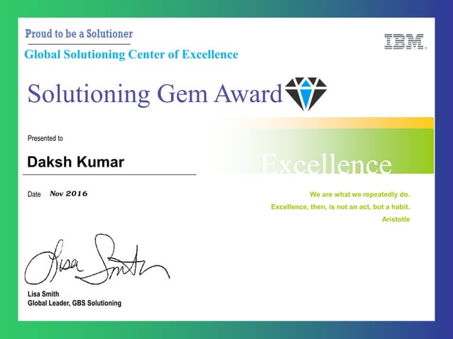 Solutioning GEM Award Certificate -Daksh Q4 | PPT