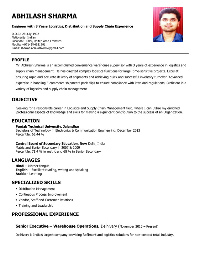 Dubai Resume Abhilash | PDF | Logistics | Business