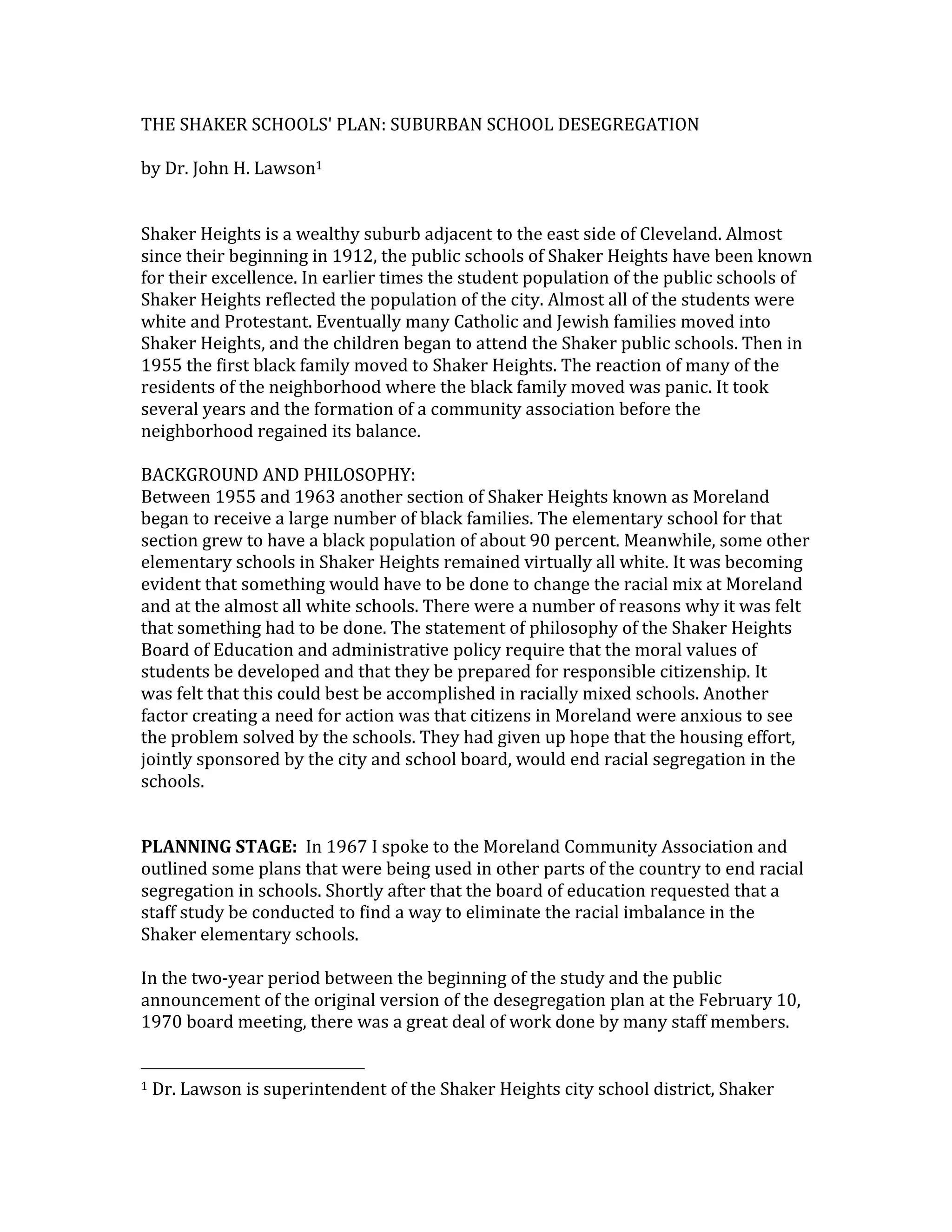 06011971THE SHAKER SCHOOLS PLAN_DESEGREGATION OF SUBURBAN SCHOOLS | PDF