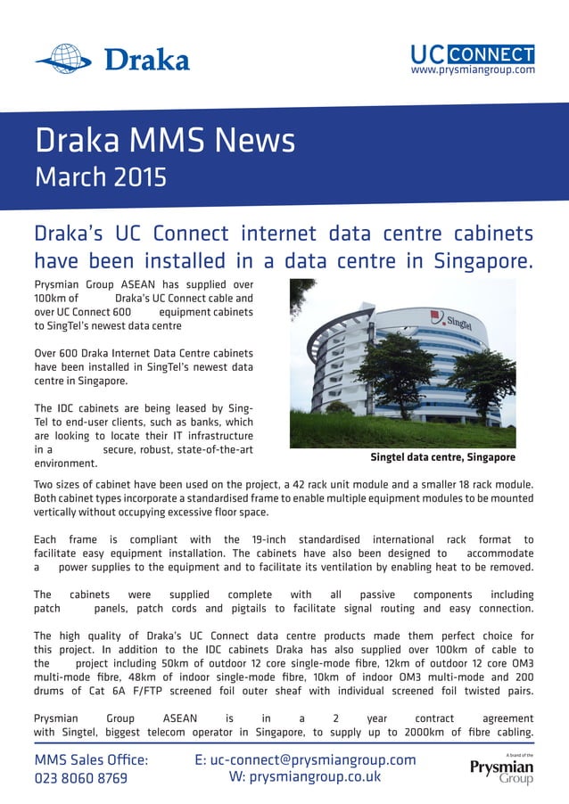 Draka’s UC Connect Singtel data centre in Singapore | PDF