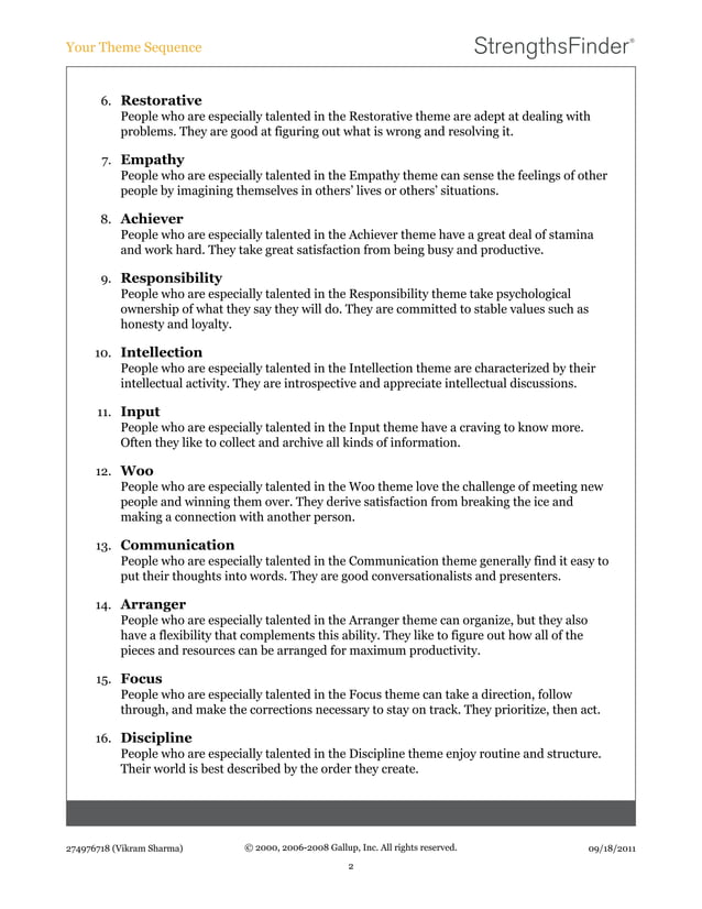 Vikram Sharma Cliffton S Strength Finder Gallup Pdf
