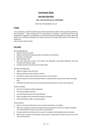 Lee-Ann Kerr CV Jan 2016 | PDF