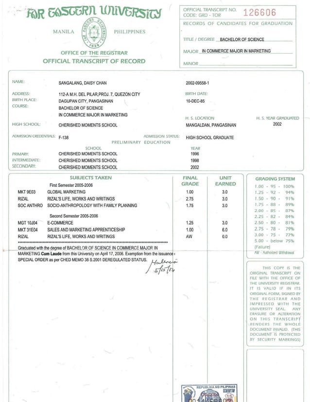 College Transcript of Records and College Diploma (2) | PDF