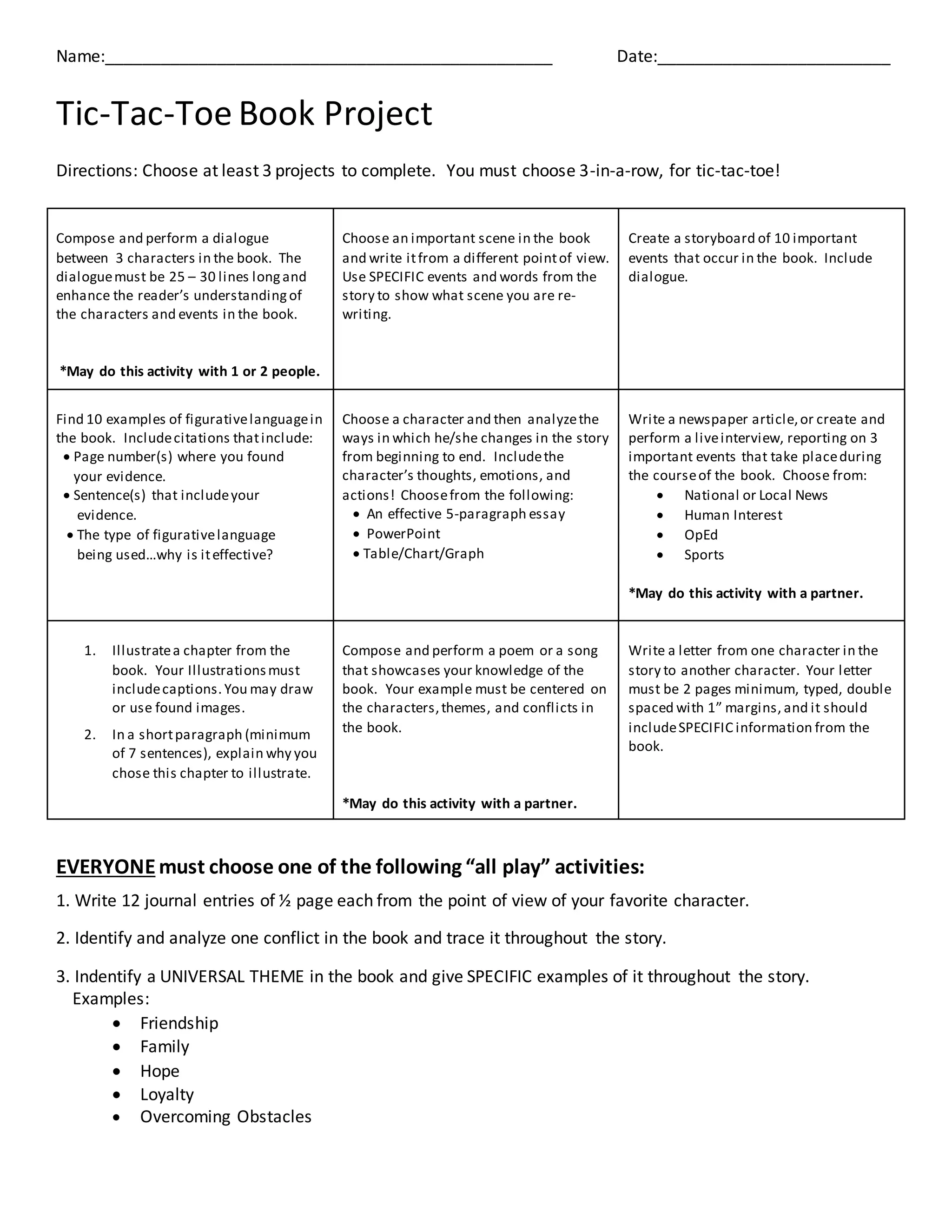 TIC TAC TOE BOOK PROJECT | DOCX | Poetry | Books and Literature