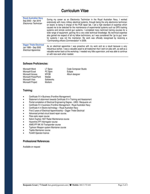 Curriculum Vitae - Ben Grant | PDF