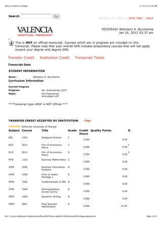 Unofficial Transcript | PDF
