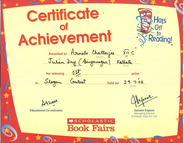 Certificate Of Achievement Scholastic | PDF