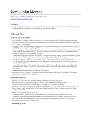 Derek J Mezack Resume 2015-AppSec_k | DOCX