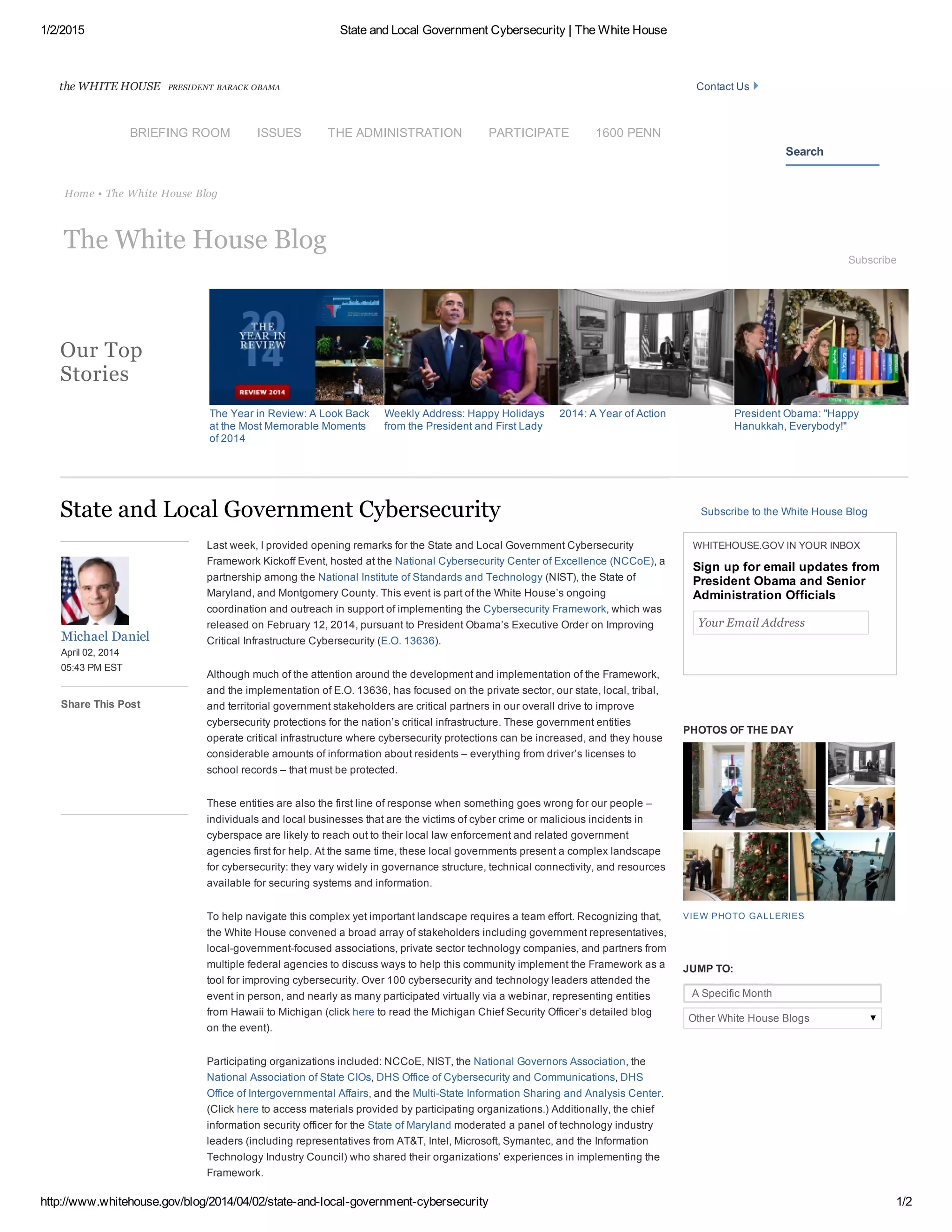 State and Local Government Cybersecurity _ The White House | PDF