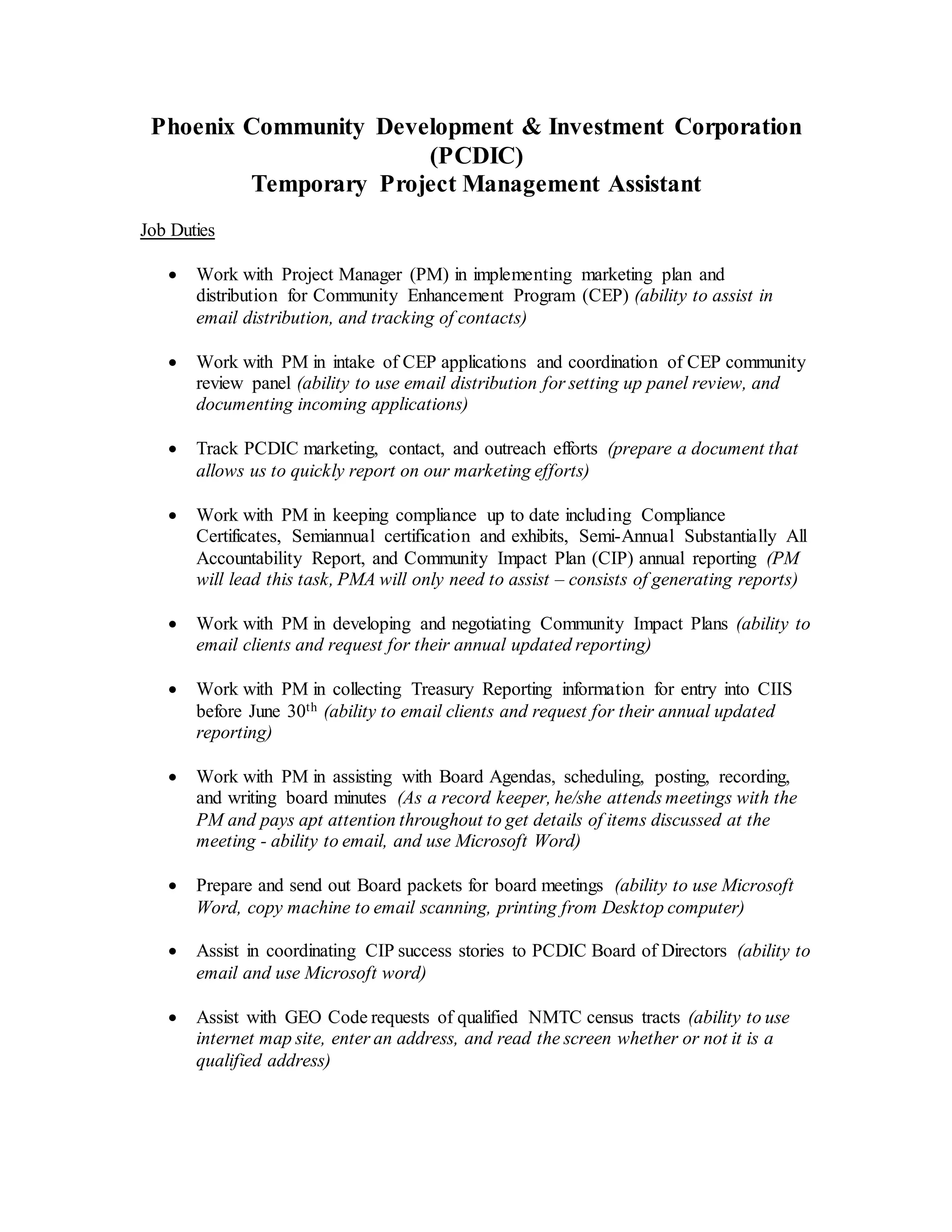 Temporary Project Management Assistant | PDF