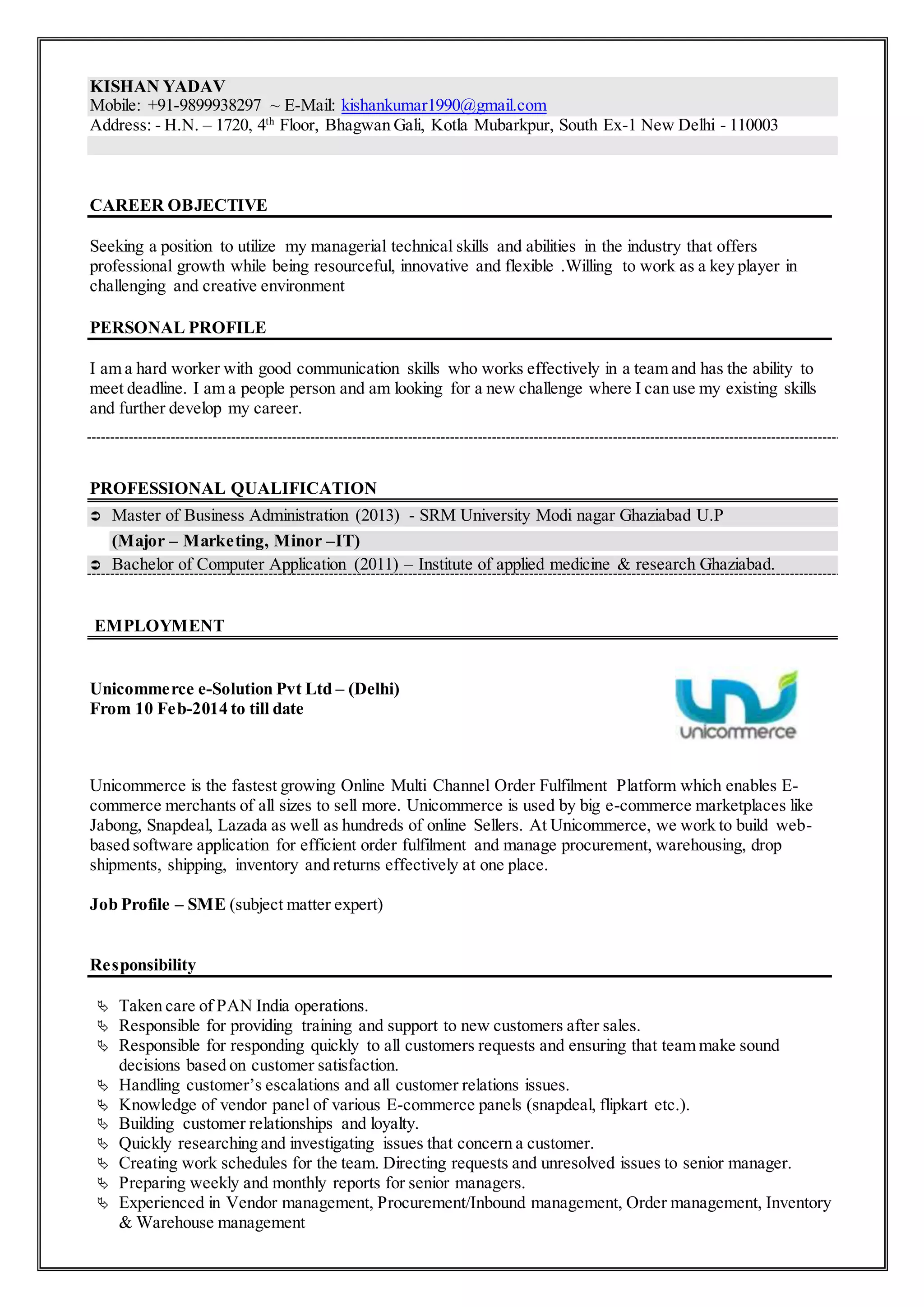 Kishan Yadav Resume-16 | PDF