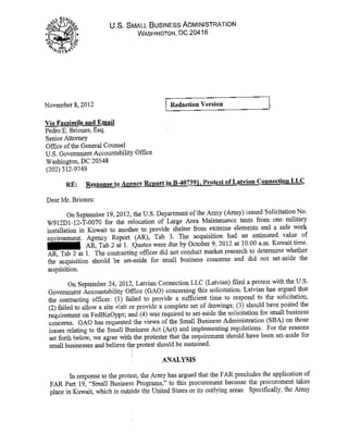 B-407391 LatvianRedacted SBA LEGAL OPINION | PDF