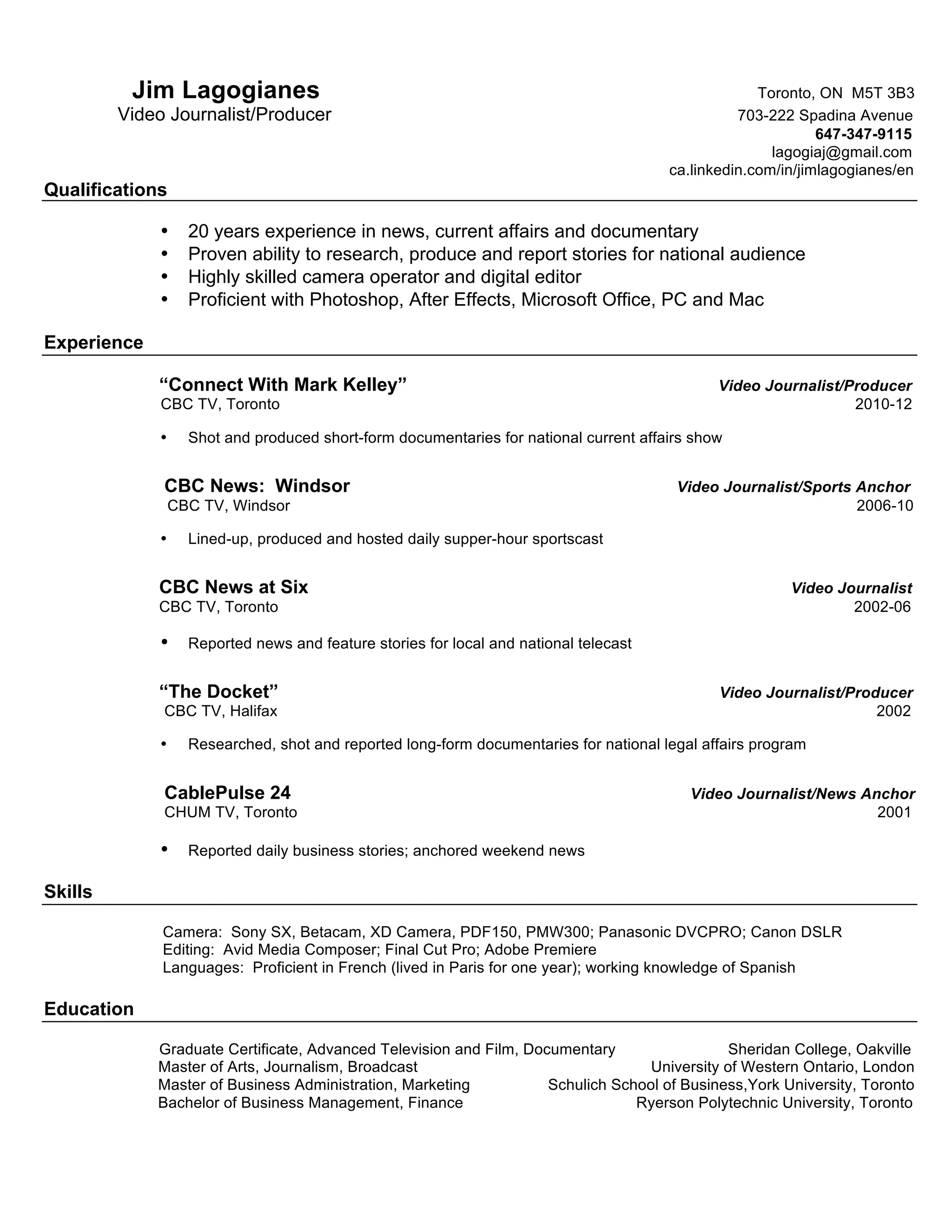 Resume - Jim Lagogianes | PDF