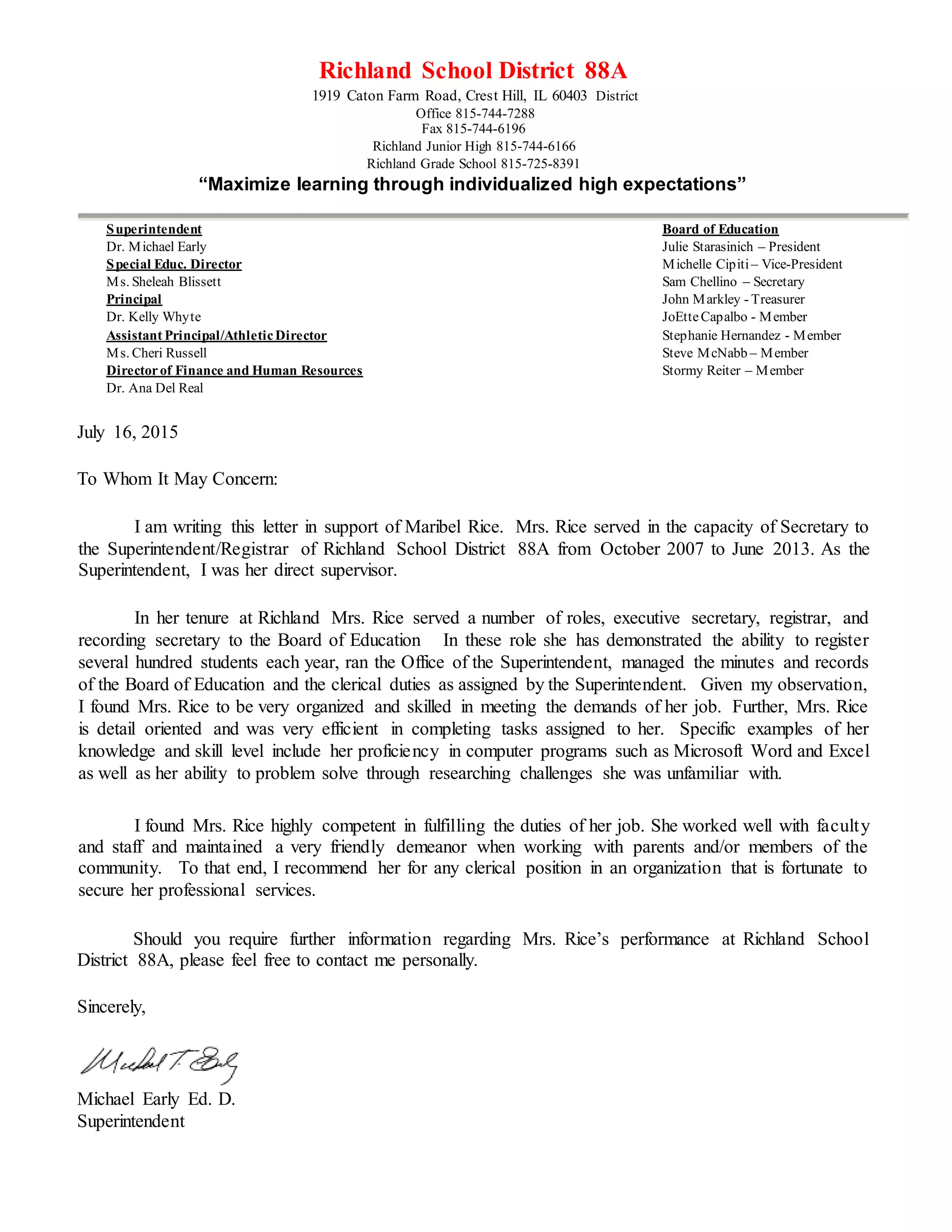Letter of Recommendation from Dr. Early 2015 | PDF