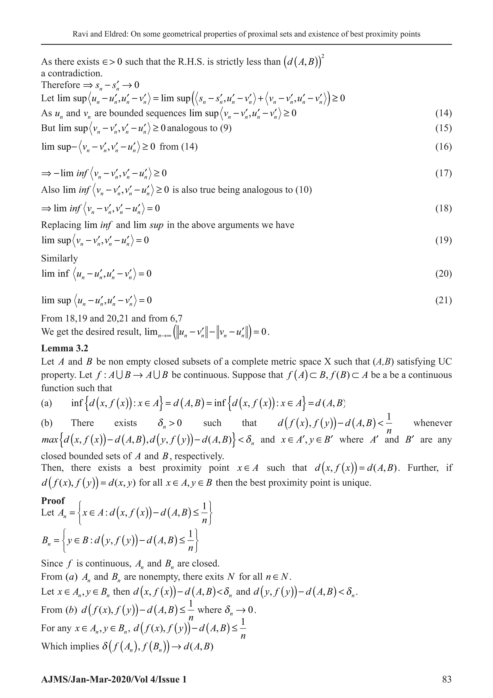 On Some Geometrical Properties of Proximal Sets and Existence of Best Proximity Points | PDF