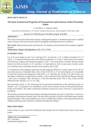 On Some Geometrical Properties of Proximal Sets and Existence of Best Proximity Points | PDF