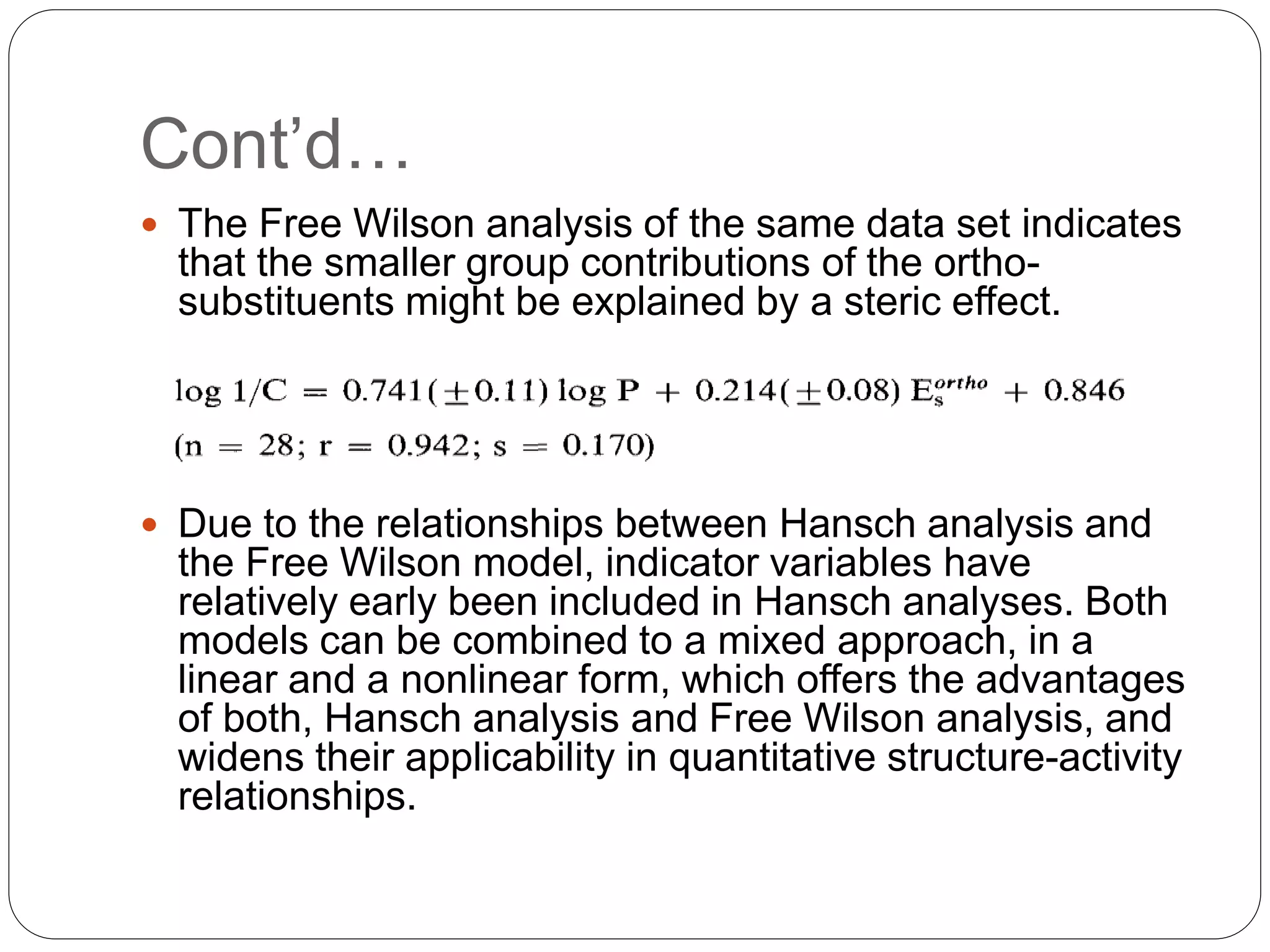 Hansch and Free-Wilson QSAR Models | PPTX
