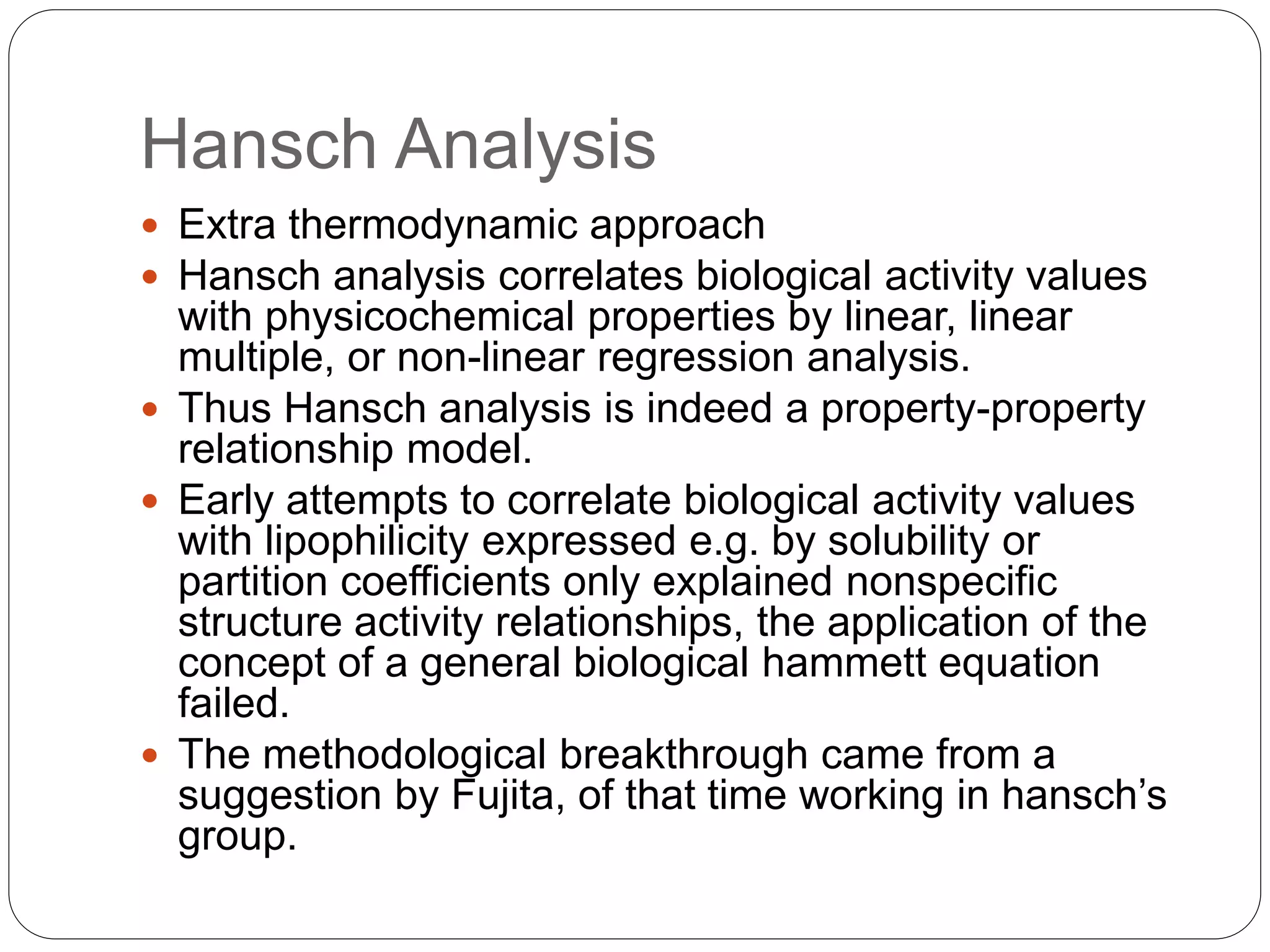 Hansch and Free-Wilson QSAR Models | PPTX