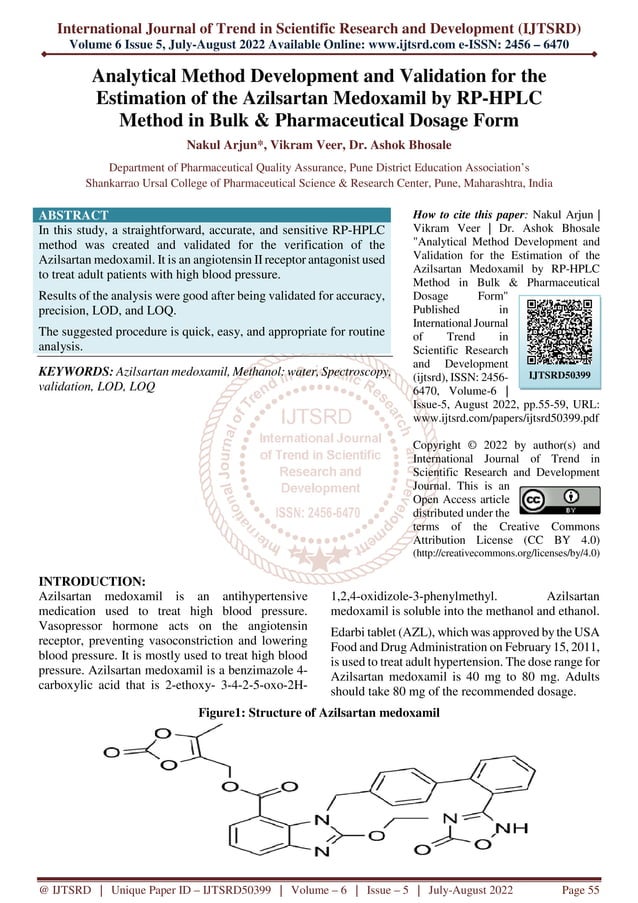 Analytical Method Development And Validation For The Estimation Of The Azilsartan Medoxamil By