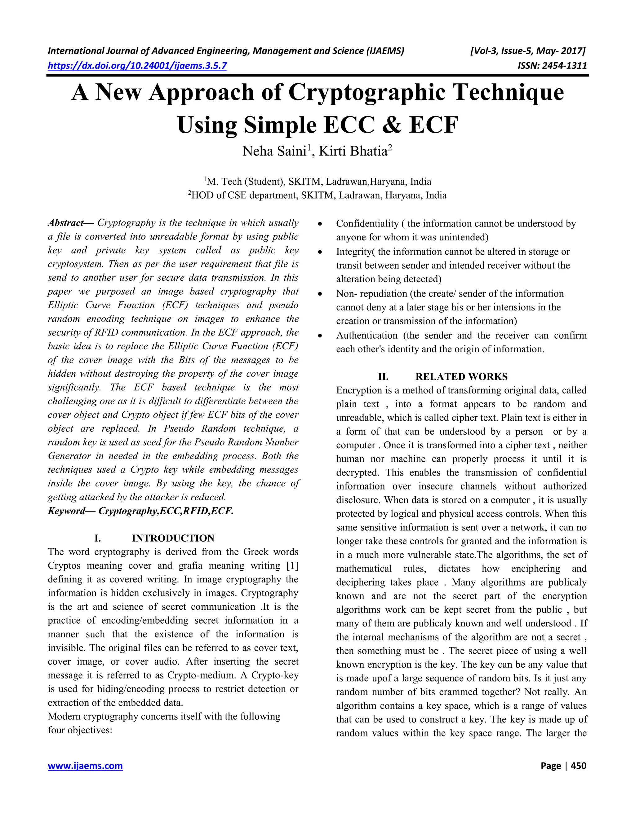 A New Approach of Cryptographic Technique Using Simple ECC & ECF | PDF ...