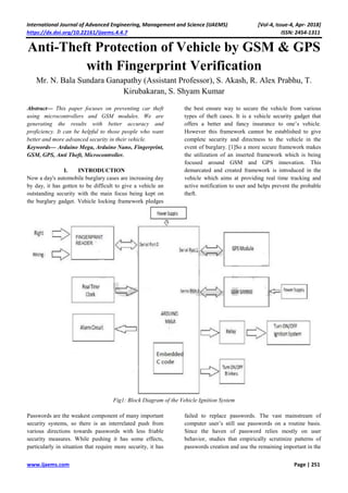 Anti-Theft Protection of Vehicle by GSM & GPS with Fingerprint ...