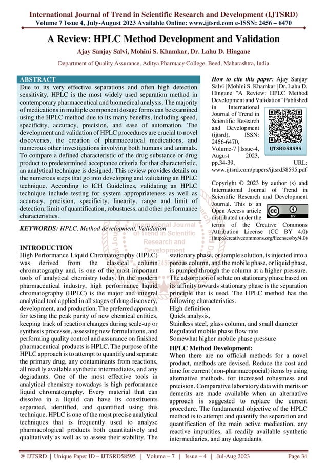 A Review HPLC Method Development and Validation | PDF