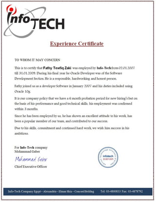 experience certificate Info-Tech | PDF
