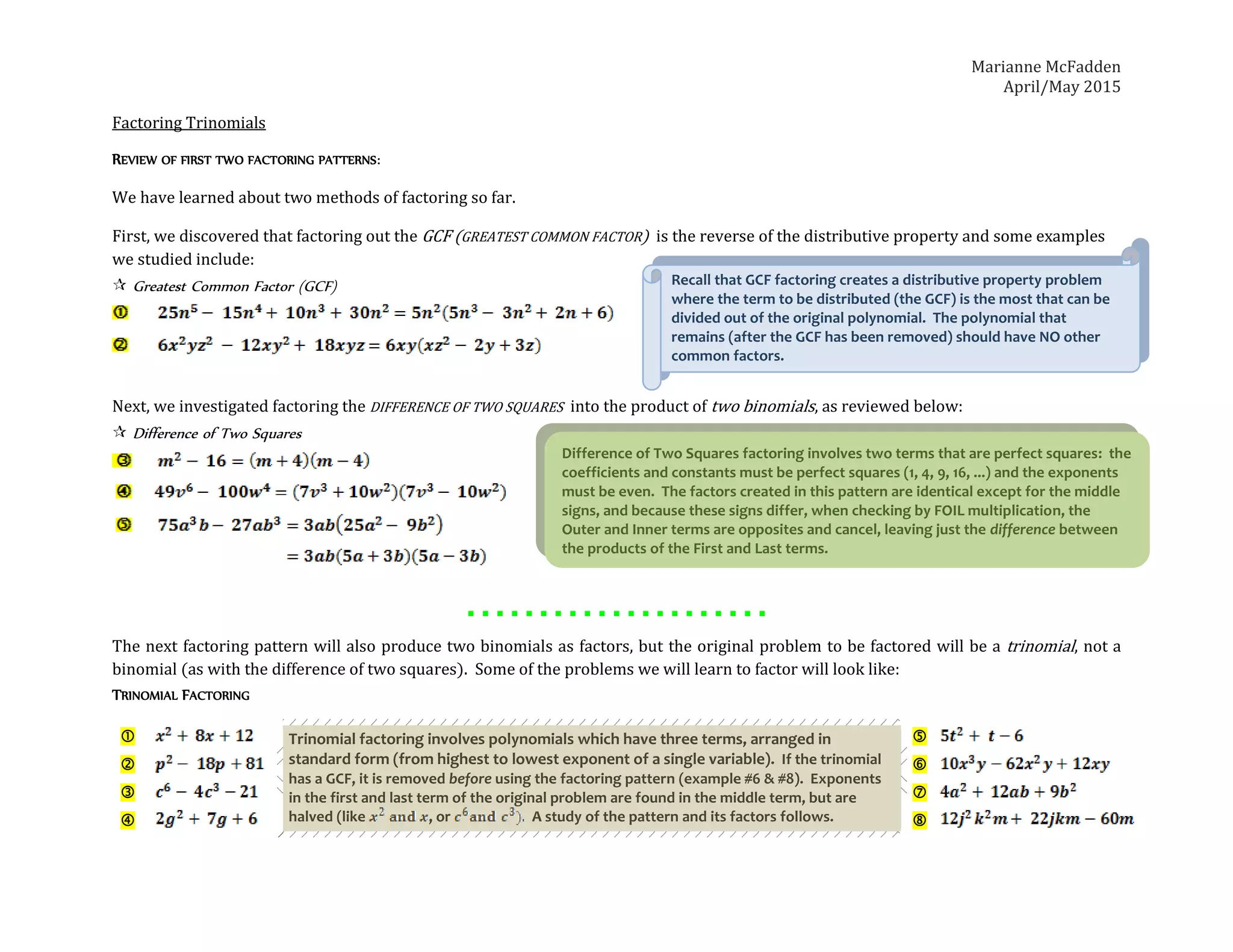 trinomials factoring | PPT