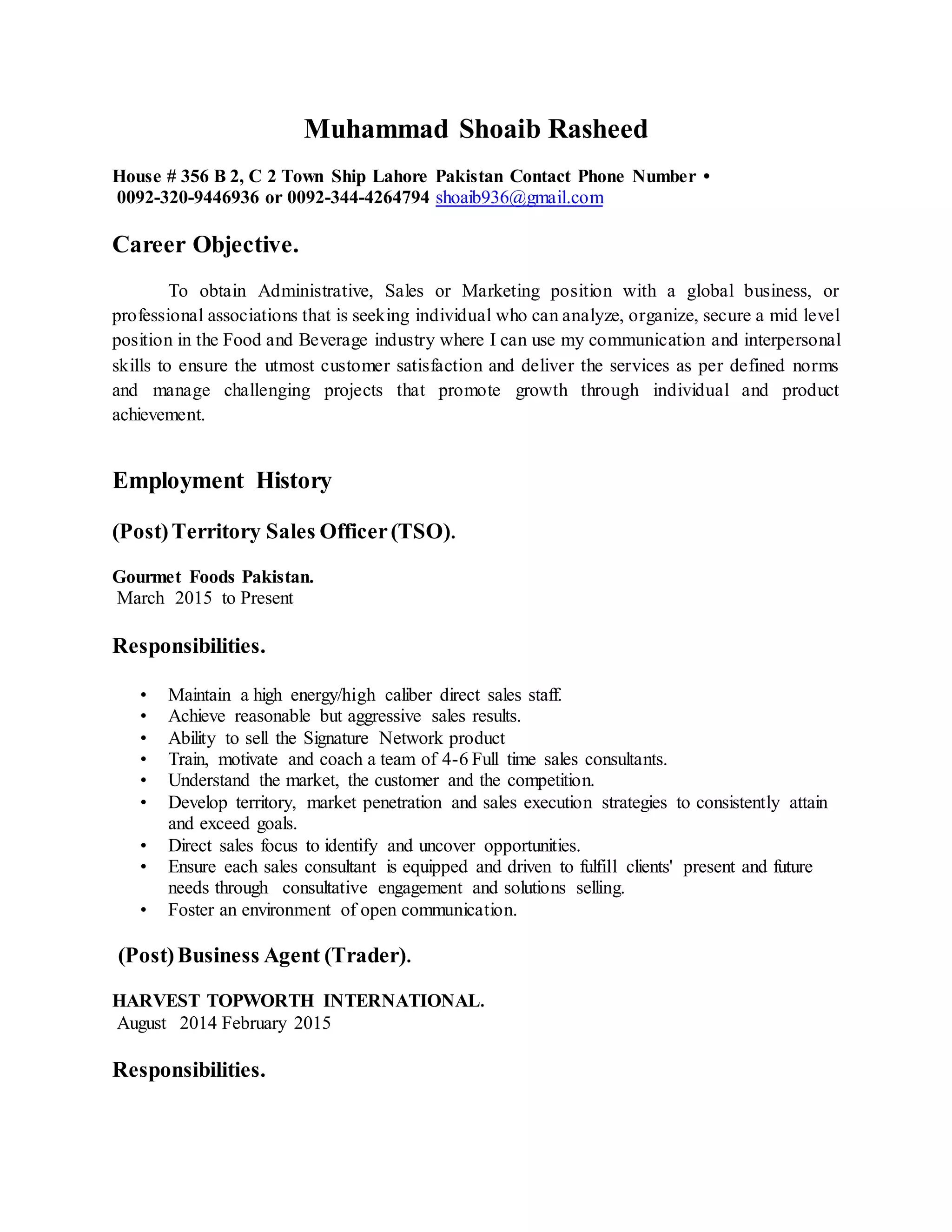 Muhammad Shoaib Rasheed CV Updated 2 | PDF