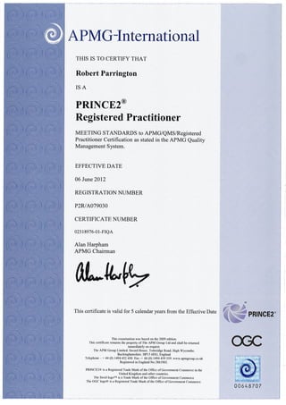 PRINCE2 Practitioner Certificate | PDF