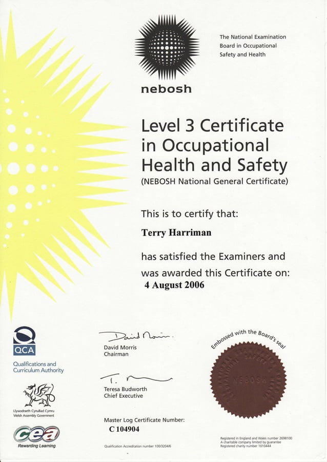 T.S.Harriman NEBOSH Certificate | PDF
