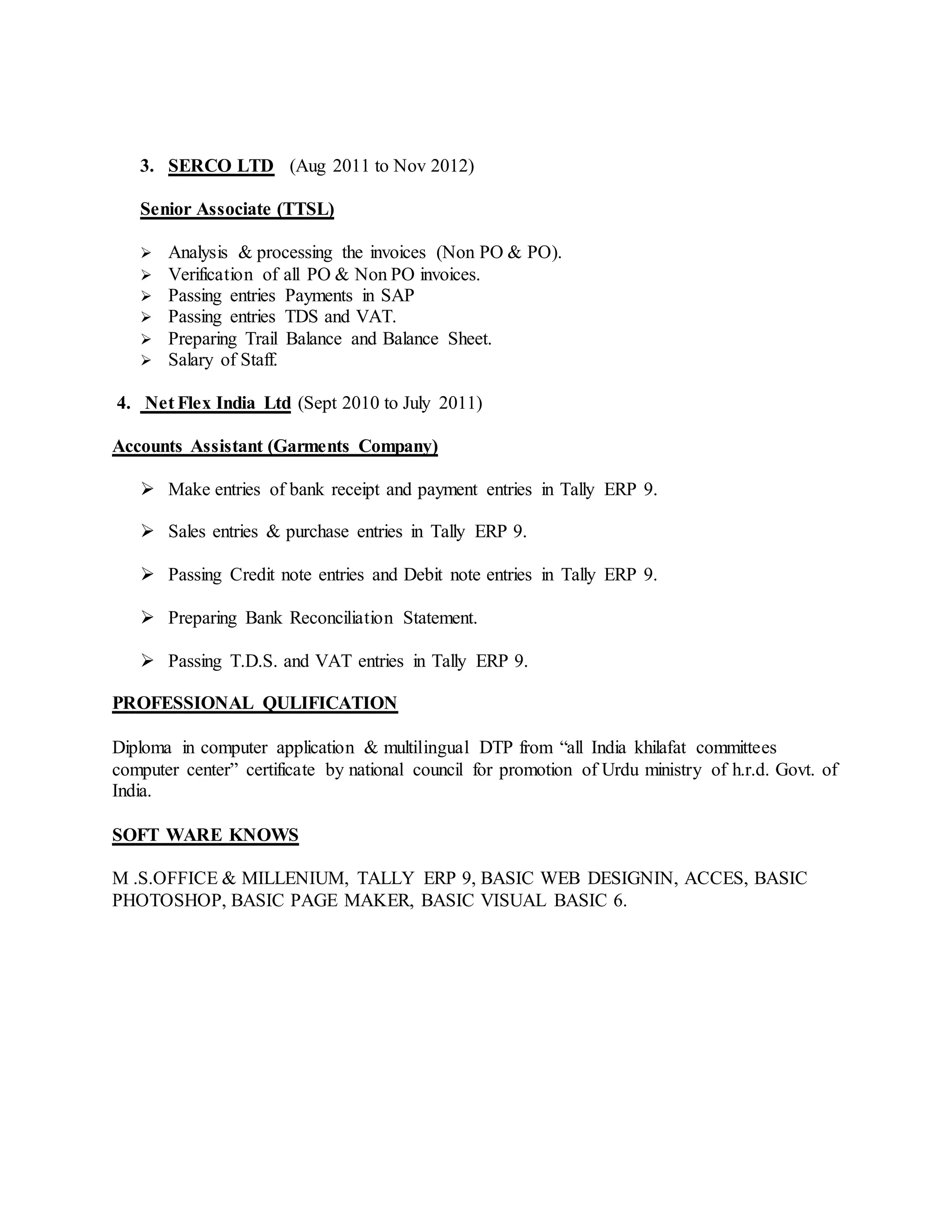 Afzal New Tally Resume | DOCX