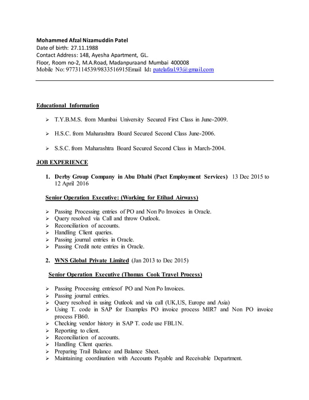 Afzal New Tally Resume | DOCX