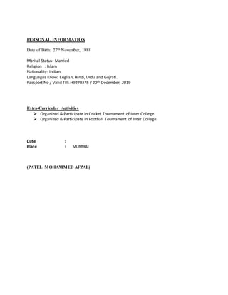 Afzal New Tally Resume | DOCX