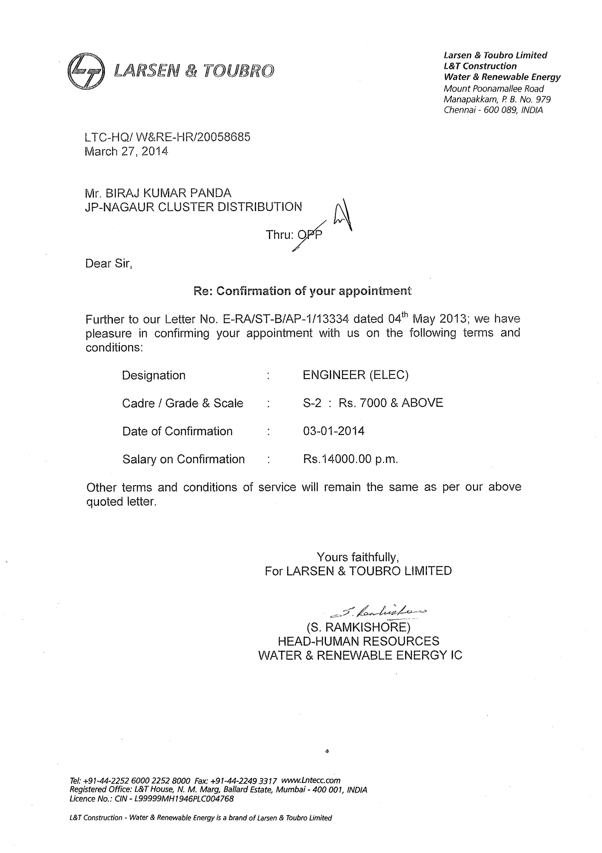 L&T Confirmation | PDF