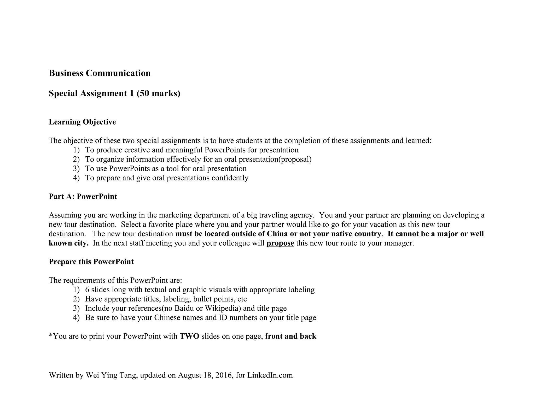 PPT Travel Assignments and Assessments | DOC