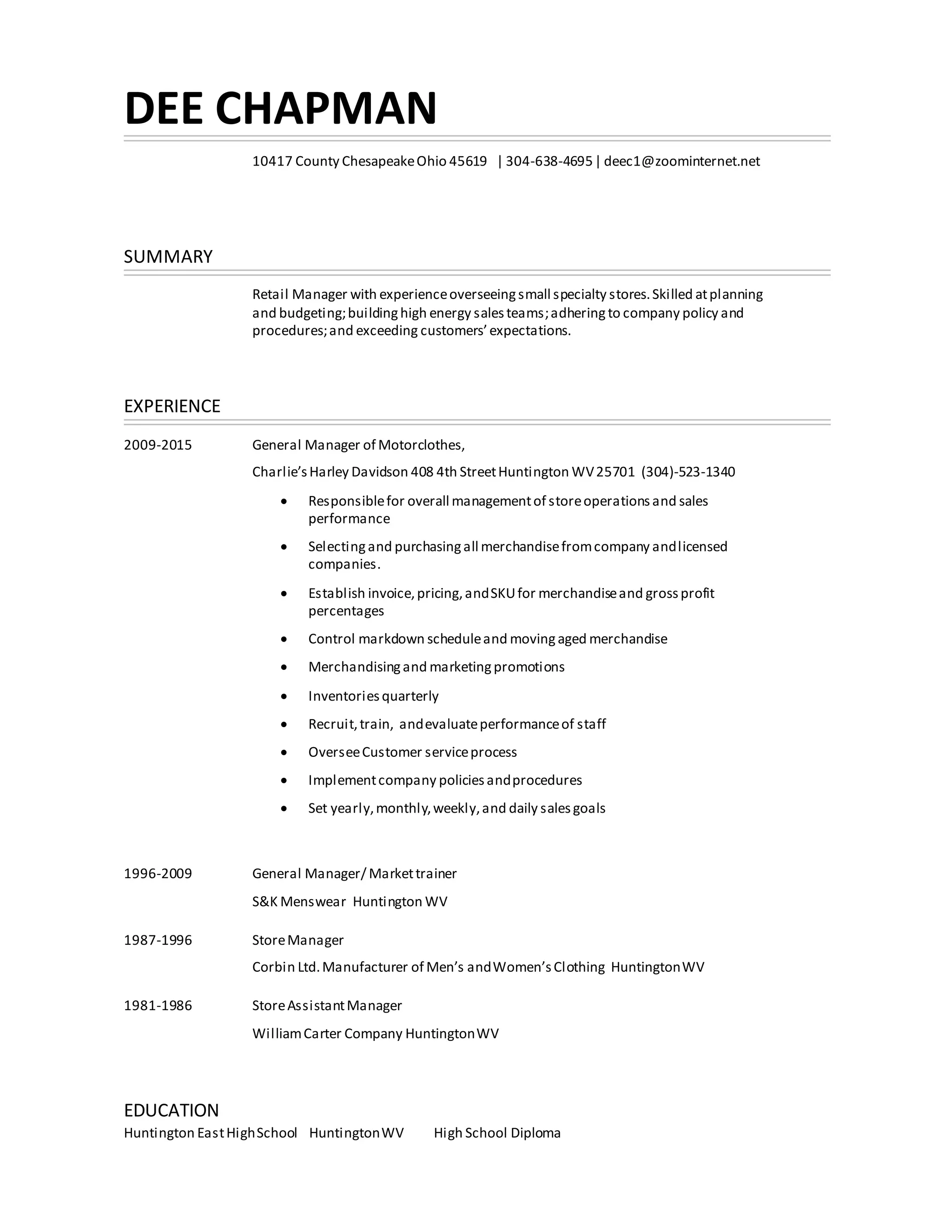 Dee Chapman resume | DOCX