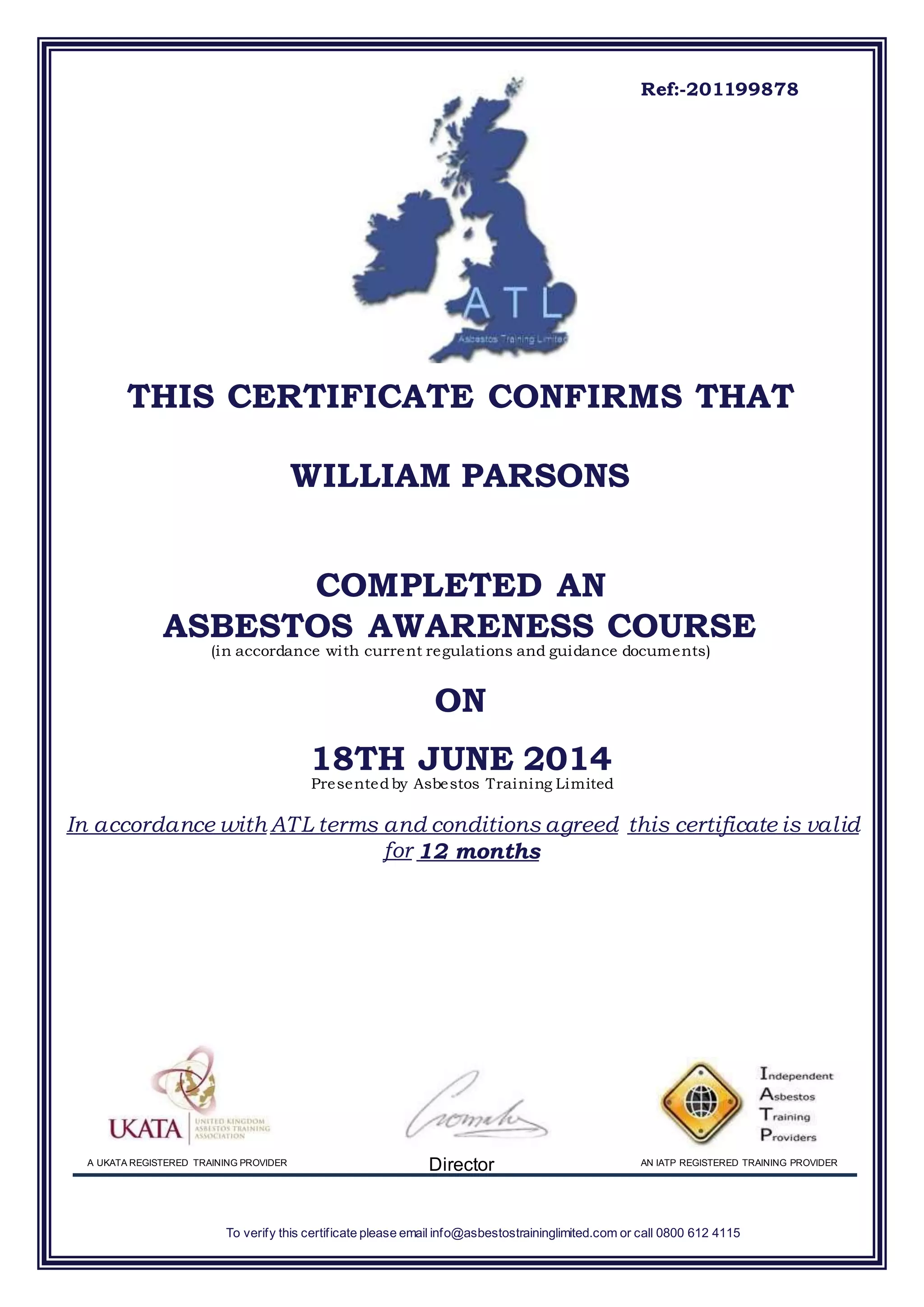 Asbestos Awareness Certificate | DOCX