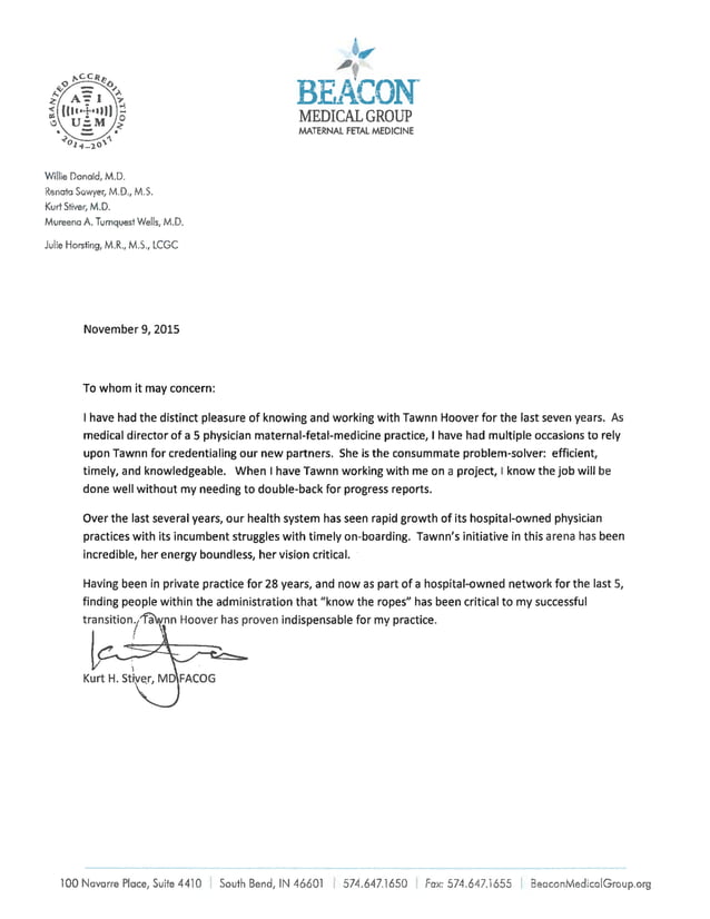 Kurt Stiver, MD Professional Reference Letter | PDF