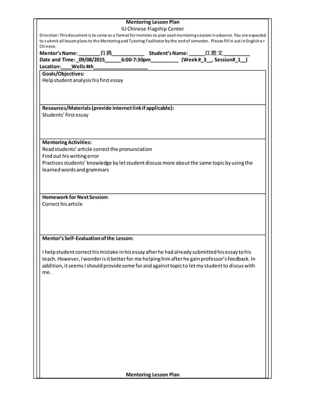 Mentoring Lesson Plan | PDF